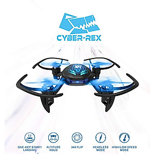 ThrillMotion Cyber-Rex Mini RC Drone Kit for Kid Beginners and Adults, 2 Speed Level, 360 Flip, One Push Start, Altitude Control, 2 Modes Quadcopter for Beginners