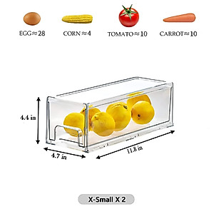 MANO 2Pack Clear Fridge Drawers Pull Out Stackable Refrigerator Drawer Organizer Bins Pantry Storage Box Plastic Food Containers for Kitchen Bathroom Office Closet(X-Small)