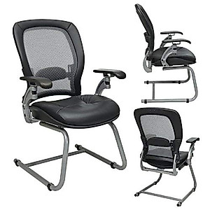 SPACE Seating Air Grid Back with Leather Seat Visitors Chair, Black