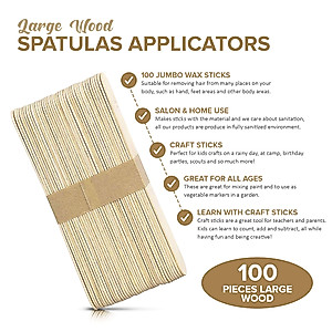 Rayson Wax Sticks 100 Pieces Large Wood Waxing Craft Sticks Spatulas Applicators for Hair Removal Eyebrow and Body