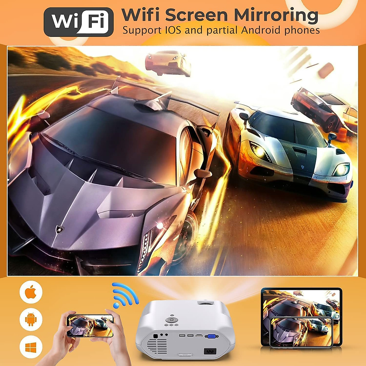 VIDOKA Native 1080P Projector with WiFi and Bluetooth, 8000L Full HD Projector for Home Outdoor Movie, Support 4K and Video Zoom,Sleep Timer, Compatible w/ TV Stick/iPhone/iPad/Laptop/PC/Smartphone