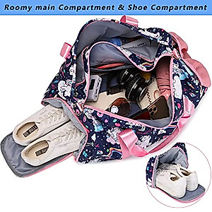 Sports Duffel for Girls Dance Bag Kids Duffle Bag Little Girls Gymnastics Bag Overnight Weekender Bag Teen Gym Bag Travel Duffle Sleepover Carry On Bag Ballet Bag with Shoe Compartments