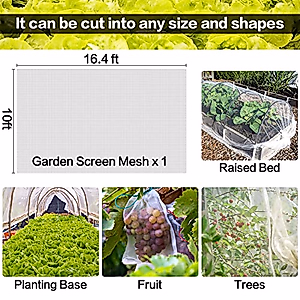 16.4 ft x 10 ft Garden Netting, Fine Garden Screen Mesh, Plant Covers to Keep Small Animals Out, Garden Barrier Bird Netting for Patio Raised Bed Garden Hoops Vegetables Fruits Flowers Protection