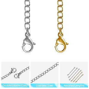 Necklace Extender, 10 PCS Chain Extenders for Necklaces, Premium Stainless Steel Jewelry Bracelet Anklet Necklace Extenders (5 Gold, 5 Silver), Length: 2" 3" 4" 5" 6", by UUBAAR
