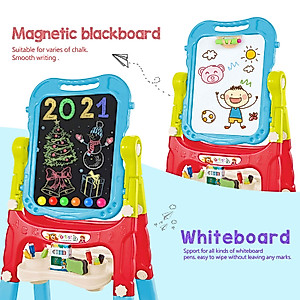 Mojitodon Easel for Kids,Rotatable Double Sided Adjustable Standing Art Easel with Painting Accessories for Toddlers Boys and Girls-Blue