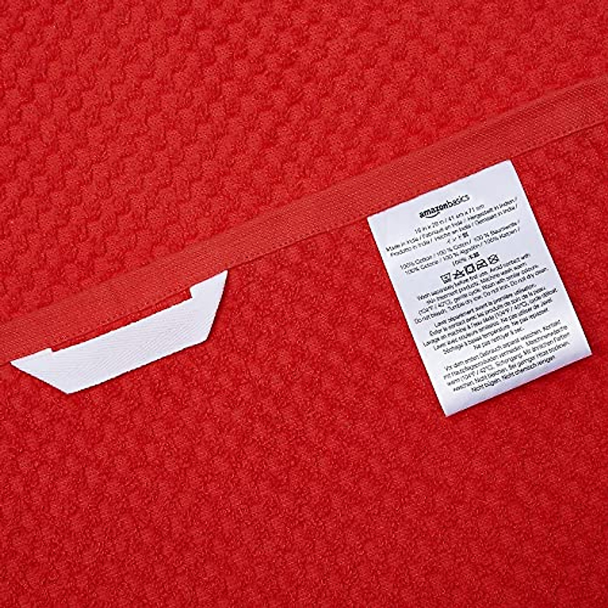 Amazon Basics 100% Cotton Soft & Absorbent, Popcorn Texture Terry Kitchen Cloth, Pack of 4, Red Stripe, 28"L x 16"W