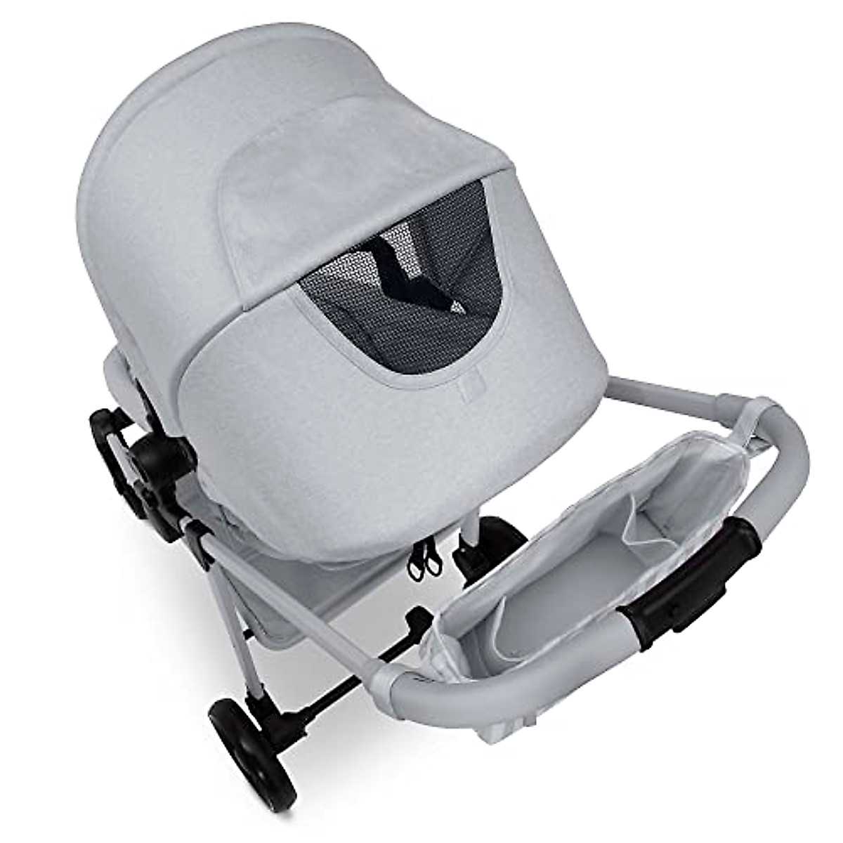 GAP babyGap 2-in-1 Carriage Stroller - Car Seat Compatible - Easy One-Handed Fold - Lightweight Stoller with Oversized Canopy & Reclining Seat - Made with Sustainable Materials, Grey Stripes
