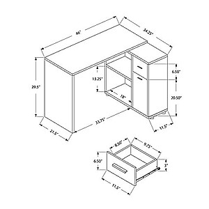 Monarch Specialties Workstation with Storage Shelves and Cabinet for Home & Office-Contemporary Style L Shaped Computer Desk, 46" L, White