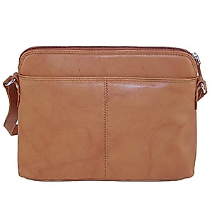 CTM® Women's Leather Shoulder Bag Purse with Side Organizer, Antique Saddle