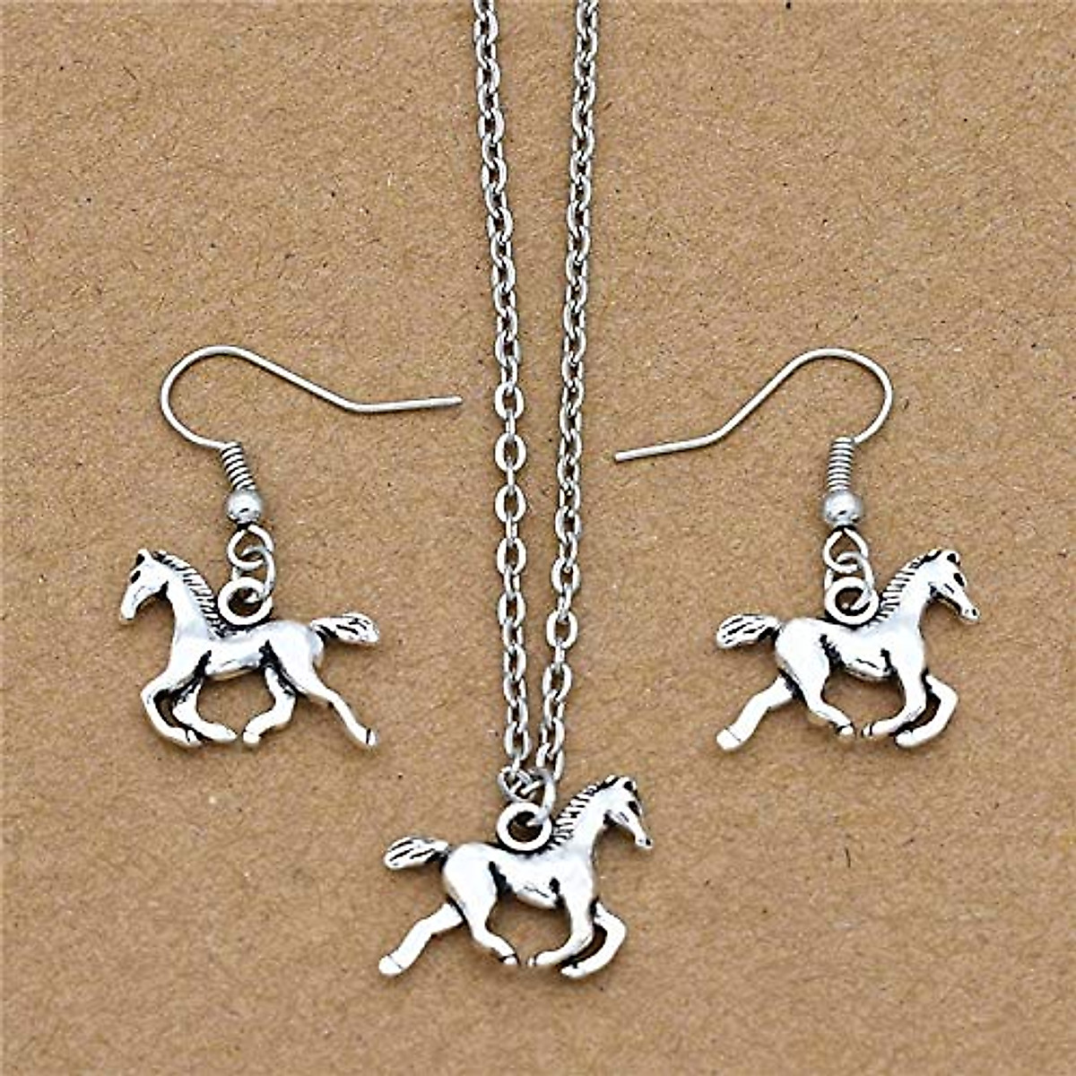Antique Silver Animal Horse Pendant Drop Earrings Necklace Horses Jewelry Sets for Women Horse Riding Lover Gift