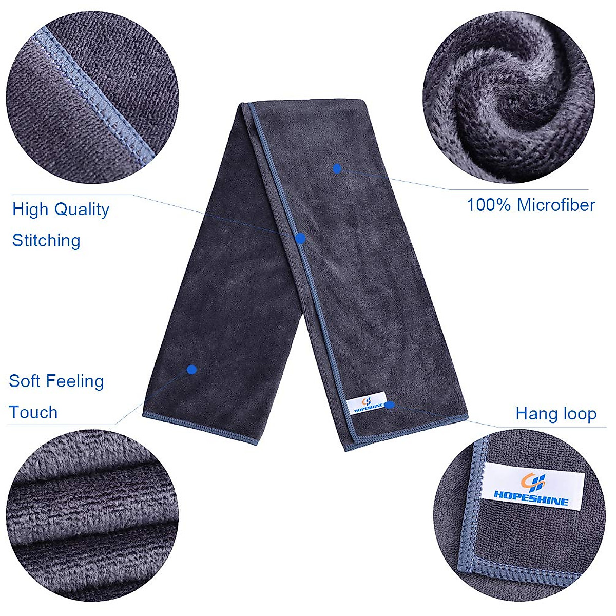 HOPESHINE Home Gyms Towel for Men Women Microfiber Gym Towels Cycling Workout Sweat Towel Set Quick Dry Exercise Sports Travel Towel Fast Drying 2-Pack (Black + Grey)