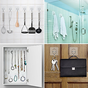 Willtok 12PCS Premium Adhesive Hooks, Stainless Steel No-Tools Adhesive Hooks for Hanging Heavy Duty, Sticky Adhesive Hook with Strong Holding for Decoration/Organization