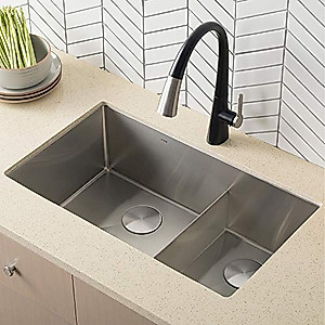 Kraus KHU103-32 Standart PRO 32 inch 16 Gauge Undermount 60/40 Stainless Steel Set (8 Item Bundle: Sink, Bottom Grid Assembly, Drain Cap x2, Kitchen Towel), 32, 50/40 Double Bowl, Silver
