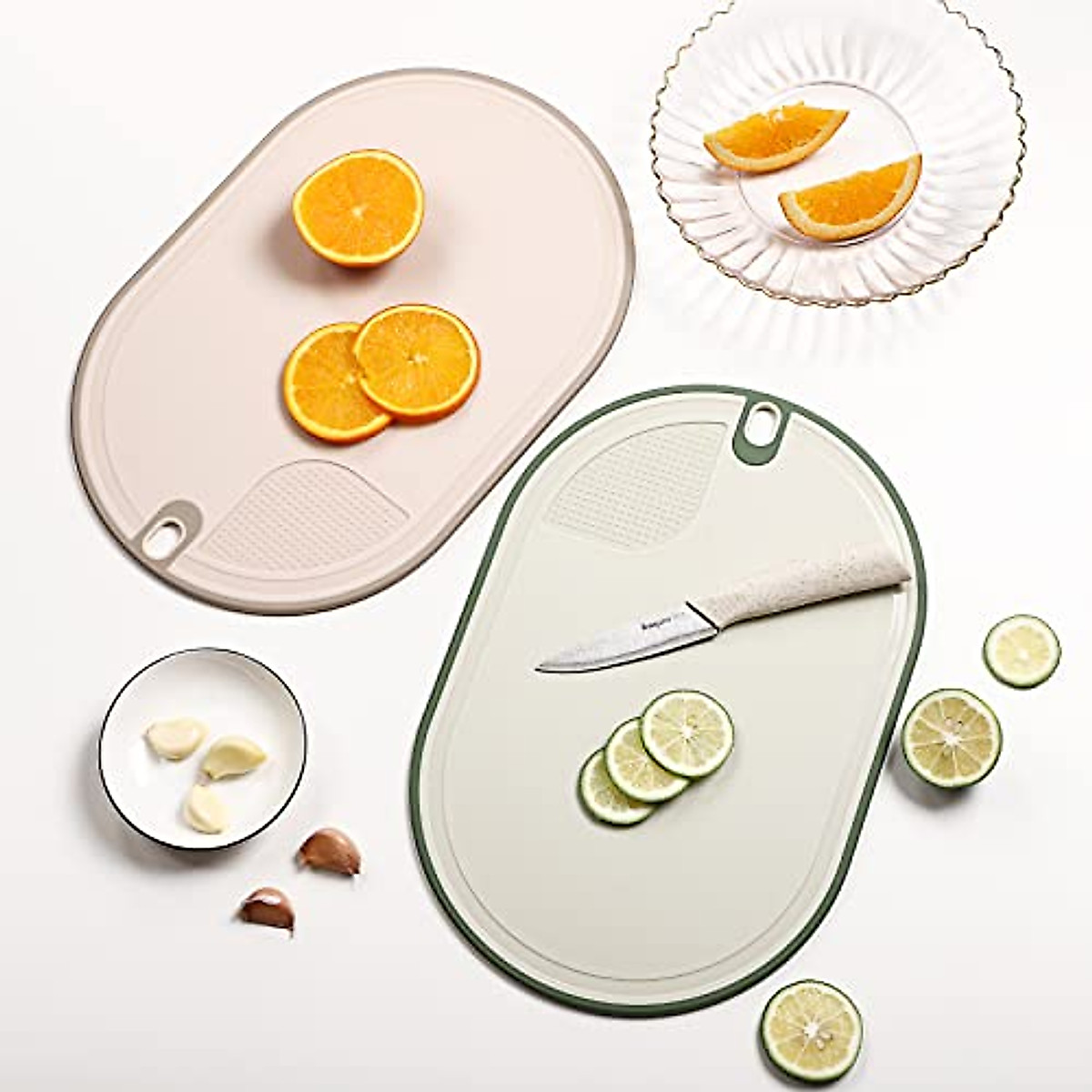 JiaQi Plastic Cutting Board Set of 3 with Juice Grooves and Storage Stand ,Dishwasher Safe, Non-slip,Multiple Color