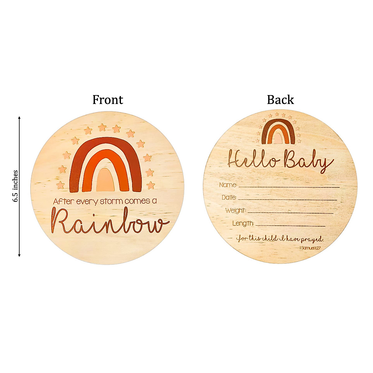 Nana's Little Angels Large Rainbow Double-Sided Baby Announcement Sign 6.5 inch “Hello Baby” Newborn Baby Name Announcement Wooden Sign with Black Paint Marker Birth Announcement Sign for Hospital