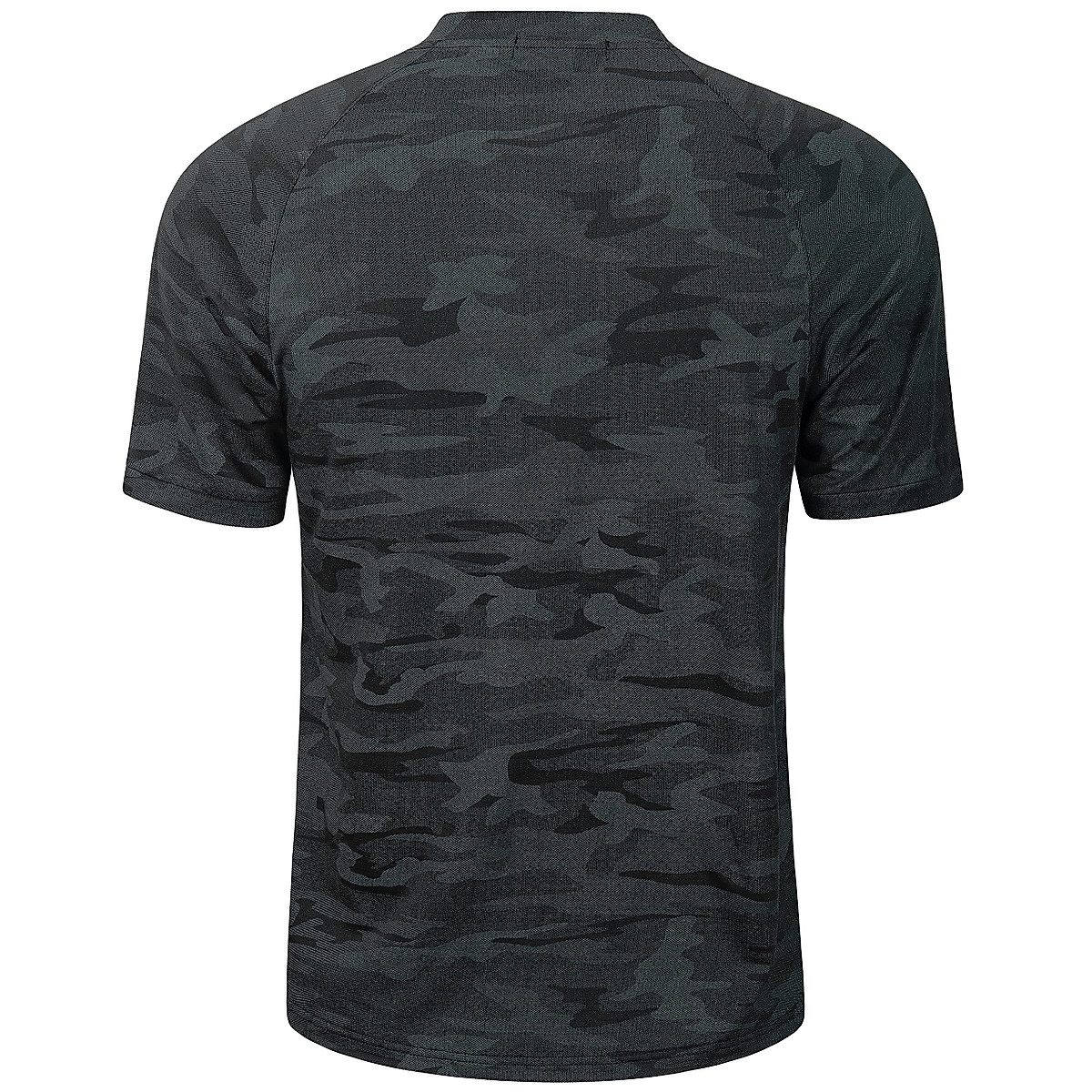 TAPULCO Men's Collarless Golf Shirts Casual Summer Quick Dry Tech Performance Athletic Sports Tee Fashionable Patterned Active Tshirts Camo Black X-Large