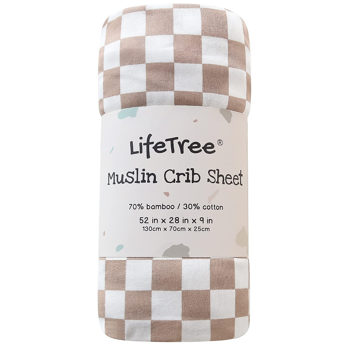 LifeTree Fitted Crib Sheets for Boys Girls & Neutral, Muslin Baby Sheet Fits Standard Crib and Toddler Mattresses, Soft, Checkered Print, 70% Viscose from Bamboo and 30% Cotton 28in x 52in