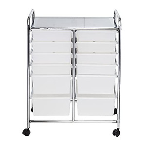 XDONE Rolling Storage Cart and Organizer with 12 Plastic Drawers，Clear，25.31 Lx 15.16W x 32.09H