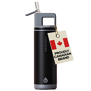 GROSCHE Alpine Flip n' Sip 20 oz Insulated Water Bottle - Stainless Steel, Leakproof Flask with Straw - Perfect for Gym, Travel & Outdoor Use - Keeps Water Cold up to 60 hrs - Graphite Black