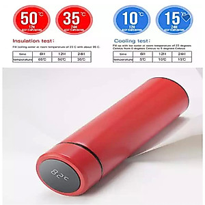 LM Thermos, Tea Infuser Bottle, Smart Water Bottle LED Temperature Display, Double Wall Vacuum Insulated Water Bottle, Stay Cold up to 24 Hrs Ice, Hot 8Hrs. (Red) 500 ML (Red)