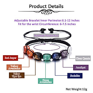 Top Plaza 7 Chakra Stone Yoga Bracelet Reiki Healing Crystal Natural Gemstone Braided Rope Bracelets for Women Men