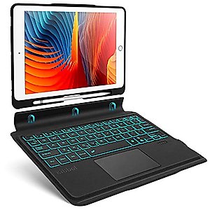 Kibbol Detachable Keyboard Case for iPad 9.7", Bluetooth 5, One-Step Pairing, 60-Hour Typetime, 7-Color Backlit, Precisive Touchpad, Lightweight Keyboard Folio for iPad (6 Gen & 5 Gen), Air 2 (Black)