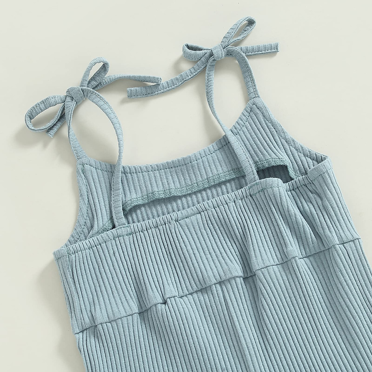 Bonangber Casual Toddler Baby Girl Summer Romper Ribbed Solid Color Sleeveless Suspenders Bell Bottom Pants Jumpsuit (Blue, 3-4 Years)