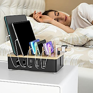 Metal Charging Station for Multiple Devices,New Upgrade Wood Charging Station for Phone Tablet Smart Watch Holder Desk Organizers，Matte Black Dock Device Organizer