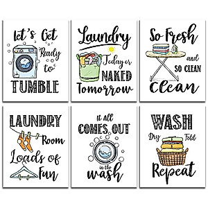 Funny Laundry Rules Sign Painting, Creative Laundry Saying Art Prints (8”X10”,Unframed), 6 Set, Funny Modern Minimalist Wall Art Poster For Laundromat Wash Room Decor