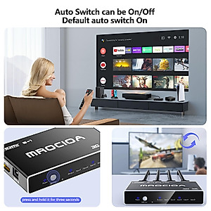 HDMI Switch 4K Switcher Splitter 5 Port in 1 Out Remote 2160P 1080P. Support PS5/ PS4 / PS3/ Xbox Series X/Xbox ONE X(S)/ Xbox/Apple TV 4K/ FIRE TV 4K/ Nintendo Switch/DVD Blure ray/Laptop/PC.