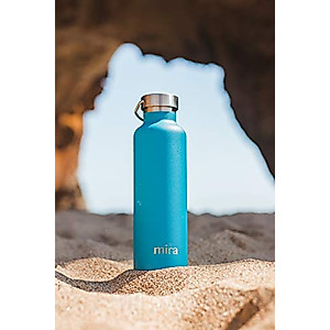 MIRA Alpine Stainless Steel Vacuum Insulated Water Bottle with 2 Lids, Sports Thermos Flask Keeps Cold 24 Hours, Hot 12 Hours, Reusable Hydro Bottle - 25 oz (750 ml) Jasmine Leaves