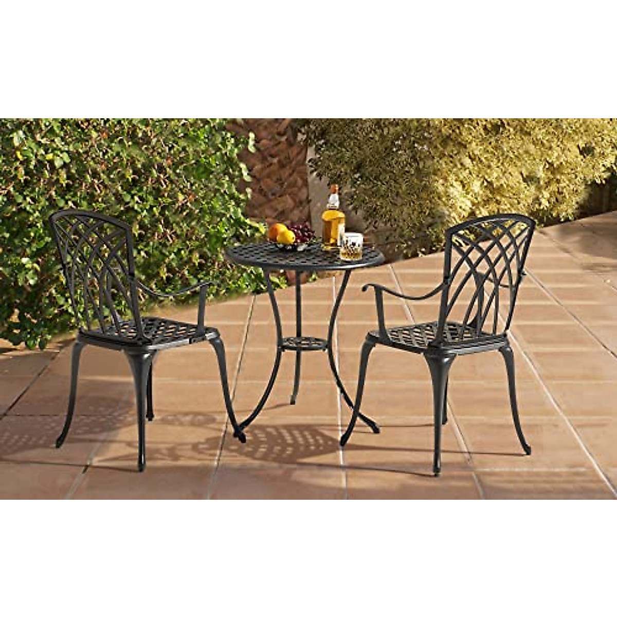 Nuu Garden 3 Piece Patio Bistro Sets Cast Aluminum Bistro Table Set Outdoor Patio Furniture with Umbrella Hole for Patio Balcony, Black with Golden Powder