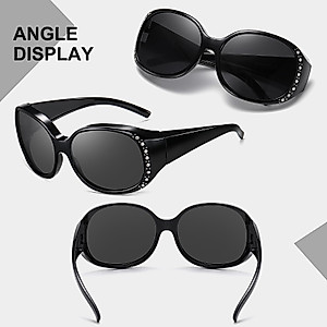 HAOLOTA Women's Polarized Fit Over Sunglasses with Rhinestone, Sun Glasses for Prescription Glasses UV400 Protection