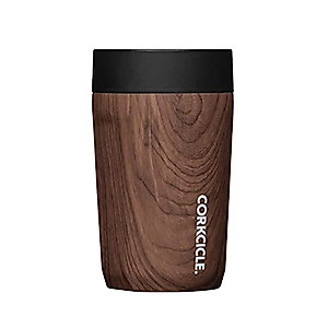 Corkcicle Commuter Cup Insulated Stainless Steel Spill Proof Travel Coffee Mug Keeps Beverages Cold for 9 Hours and Hot for 3 Hours, Walnut Wood, 9 oz