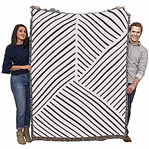 Pure Country Weavers Geometric Lines 1 Blanket by JJ Design House - Gift Tapestry Throw Woven from Cotton - Made in The USA (72x54)