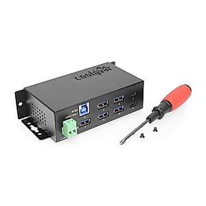 USB-C 7 Port Hub 2X Type-C 5X Type-A - DIN Rail - Surge Protection