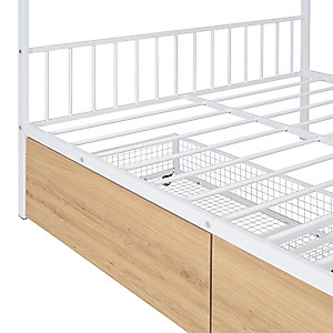 THINK 30 Metal House Bed, House Bed with Two Drawers, Full Size, White
