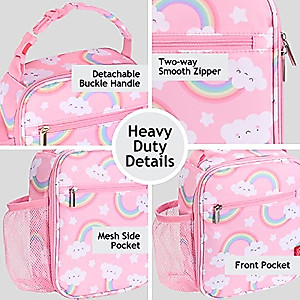 yookee home Lunch Box for Kids Lunch Boxes Insulated Lunch Containers Lunchboxes Kids Lunch Bag for Girls Lunch Box for School Thermal Meal Small Lunch Tote Toddler Lunch Box for Girls Pink Rainbow