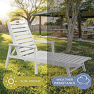 LyuHome Outdoor Lounge Chairs Set of 3, Lounge Beach Chairs for Outside, Pool Chaise Chairs and Side Table Set Patio Furniture Weather-Resistant Adjustable(White)