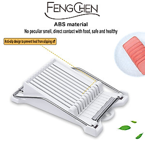Egg slicer Luncheon Meat Slicer,Egg slicer for hard boiled eggs FENGCHEN Spam slicer With 10 Singing Cutting Wires in Stainless Steel