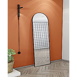 SHIGAKEN 65"×22" Arched Full Length Mirror, Aluminum Alloy Framed, Floor Mirror, Full Body Mirror, Large Arched Wall Mirror - Black