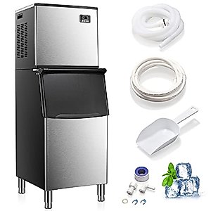 Antarctic Star Commercial Ice Maker Machine Freezer Large Storage 352lbs/24H 40 Square Ice Cubes in 20 Minutes Ice Scoop Water Inlet Pipe Draining Pipe 24-Hour Timer Self-Cleaning for Bar Restaurant…