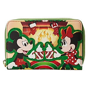 Loungefly Disney Mickey and Minnie Mouse Hot Cocoa Fireplace Zip Around Wallet