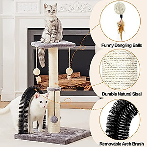 OYSMY Cat Scratching Post with Self Groomer and Top Platform - Durable Sisal Cat Scratcher Stable Cat Scratch Post with Dangling Balls, Verstile Cat Scratching Poles for Indoor Cats (Grey)