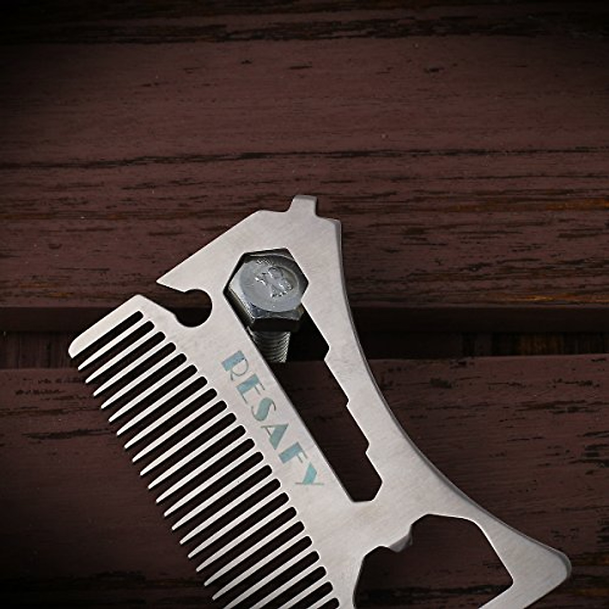 Resafy Special Thickening Stainless Steel Hair Comb Beard Wallet Comb with Bottle Opener Screwdriver Wrench