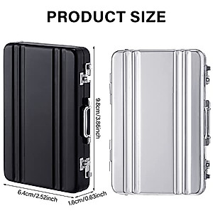 2 Pcs Business Card Holder Suitcase Aluminum Business Card Case with Waterproof Pocket Credit Card Holder for Men Business Card Organizer ID Cards Aluminum Briefcase Gift for Woman (Black, White)