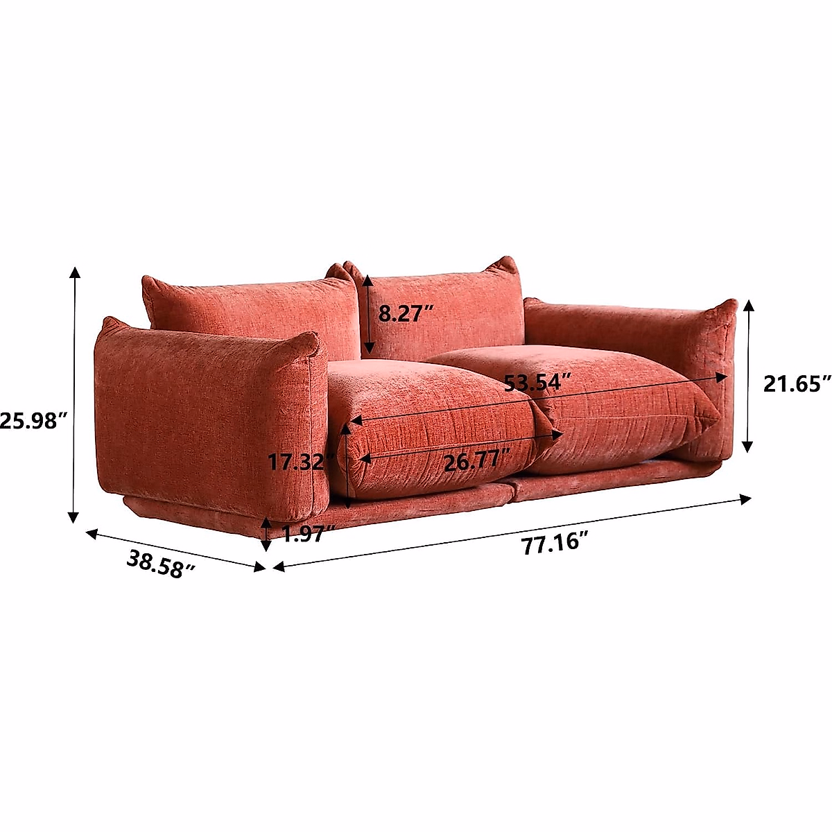 JACH Mid-Century Modern Comfy Loveseat Sofa, Chenille Couch Deep Love Seat Couches with Thick Cushion, 77" Plush Sofas Furniture for Small Spaces Living Room Bedroom Office Apartment, Red