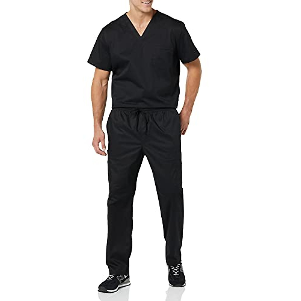 Amazon Essentials Men's Elastic Drawstring Waist Scrub Pant, Black, Medium