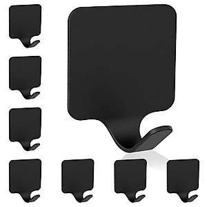 JYIFUBC Adhesive Hooks,Durable Adhesive Wall Hooks,Waterproof Stainless Steel Sticky Hooks for Hanging Bathroom Kitchen Home- Blcak-8 Pcs