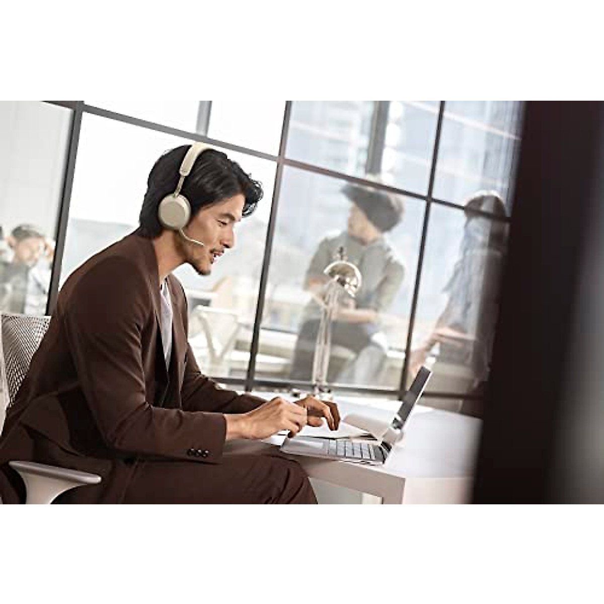 Jabra Evolve2 75 Wireless PC Headset with 8-Microphone Technology - Dual Foam Stereo Headphones with Advanced Active Noise Cancellation, USB-A Bluetooth Adapter and MS Teams-Compatibility - Beige